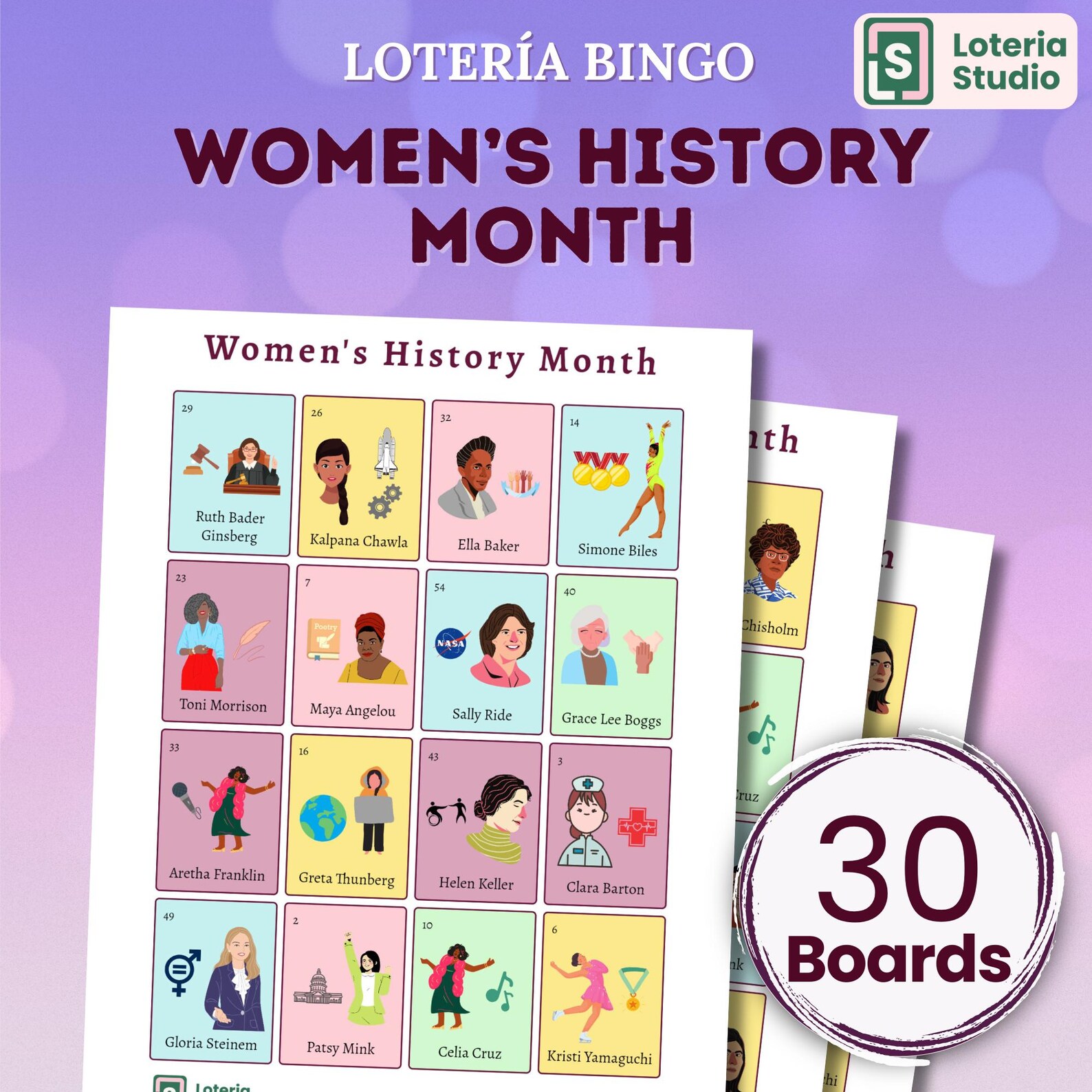 30 Card Women's History Month Bingo Loteria International Women's Day ...