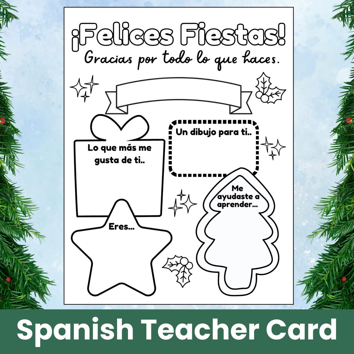 Bilingual Spanish Teacher Holiday Printable Tarjeta Maestra Feliz ...
