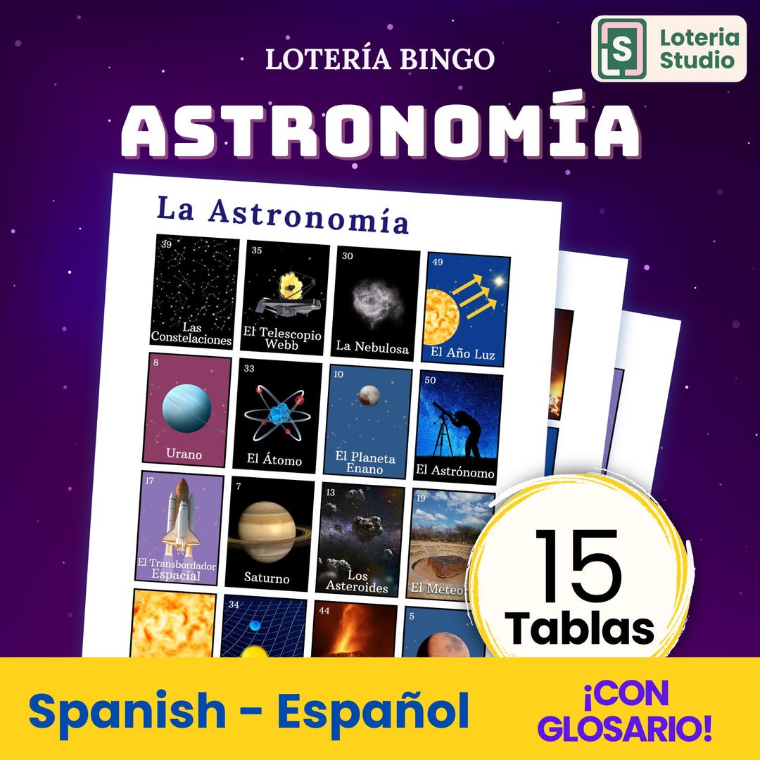 Astronomia Loteria En Español - 15 Tablas - Astronomy Bingo in Spanish ...