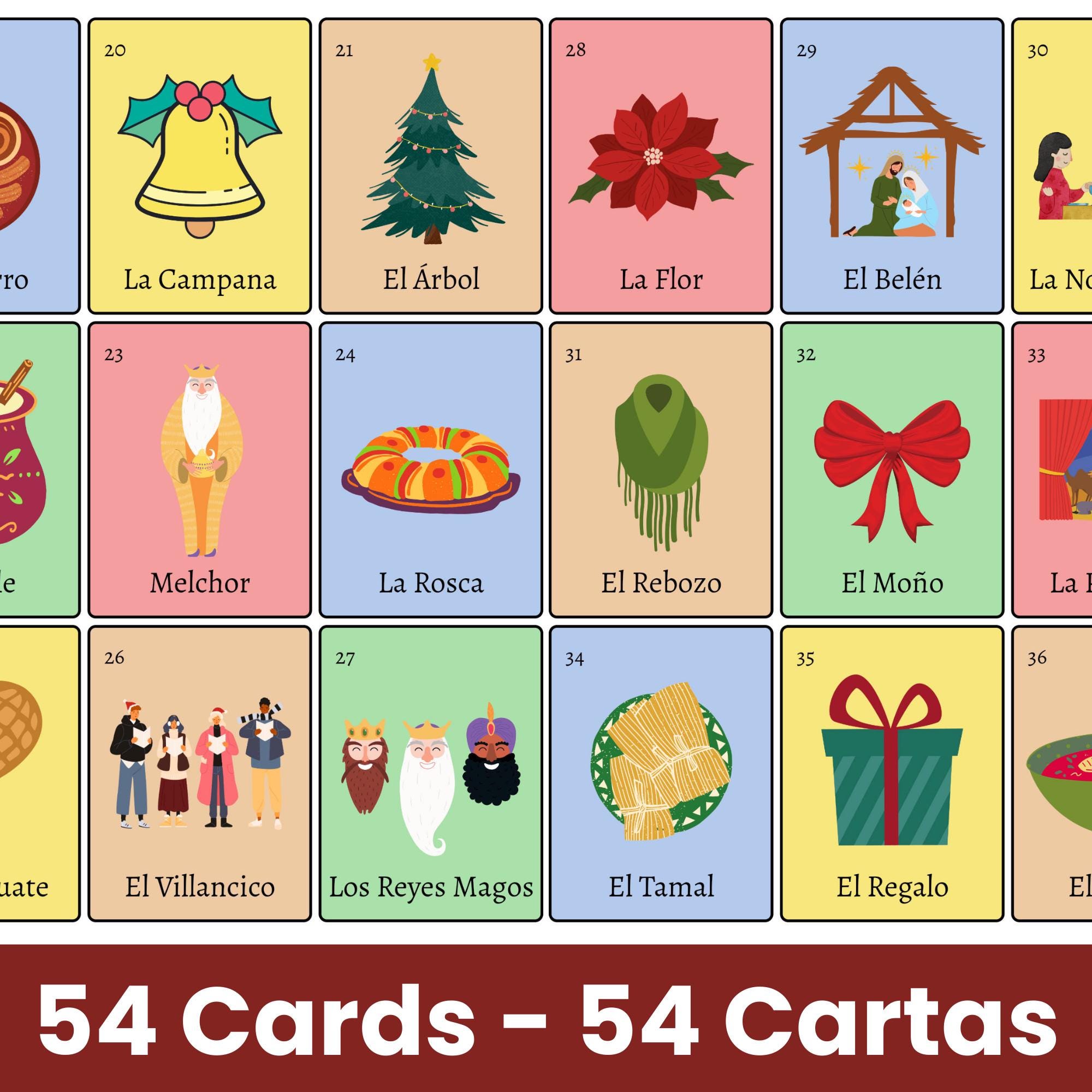 Navidad Loteria Español 30 Tablas Christmas Loteria Posada Spanish ...