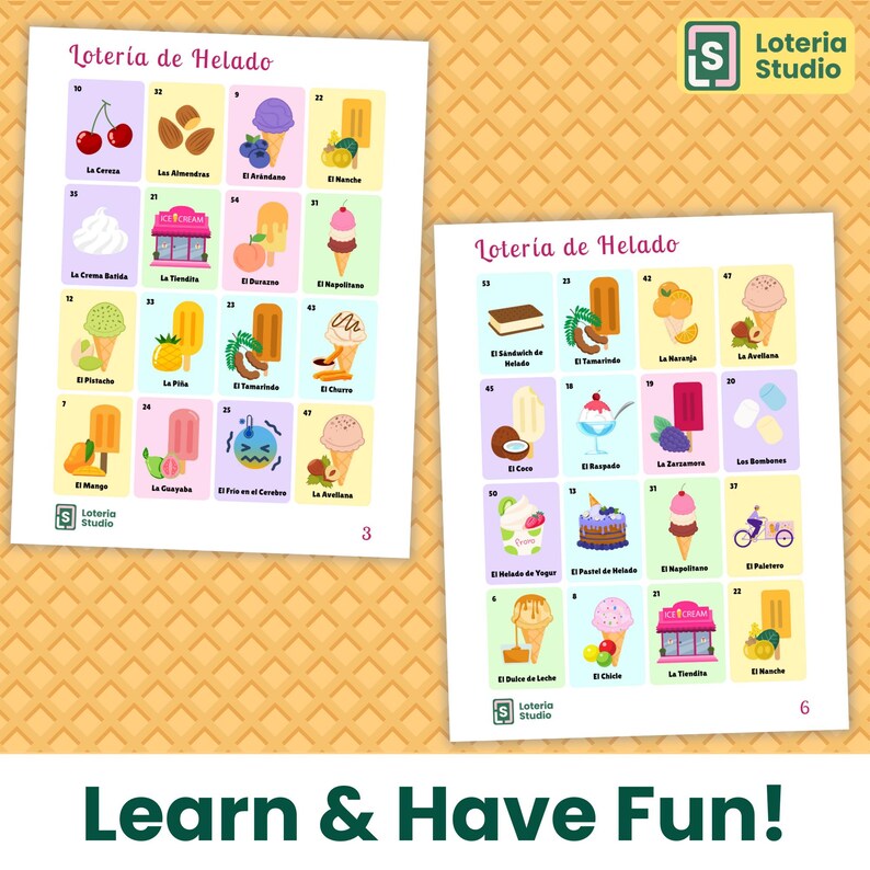 Helado Lotería En Español - 55 Tablas - Ice Cream Bingo in Spanish With ...