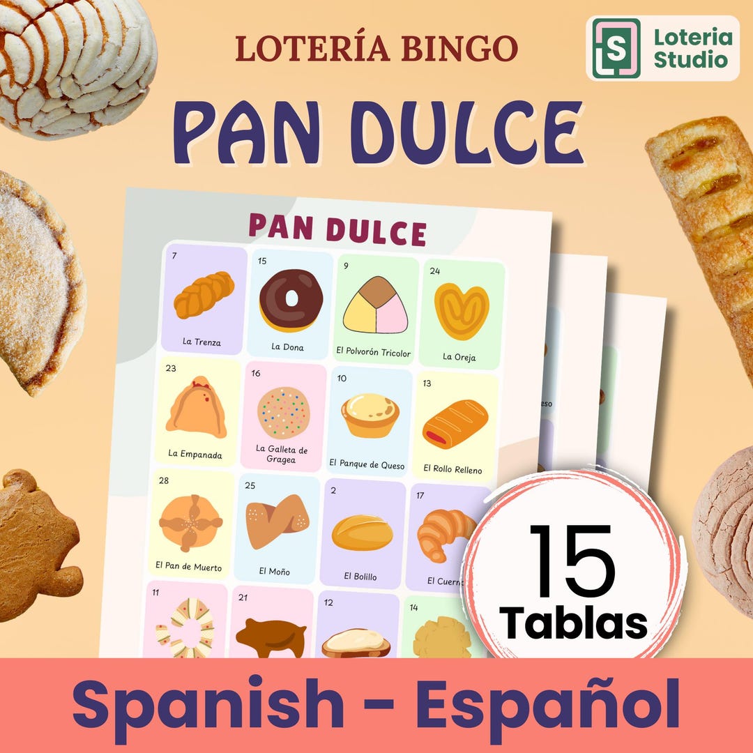 Pan Dulce Español 15 Tablas Mexicano Cute Loteria Modern Loteria ...