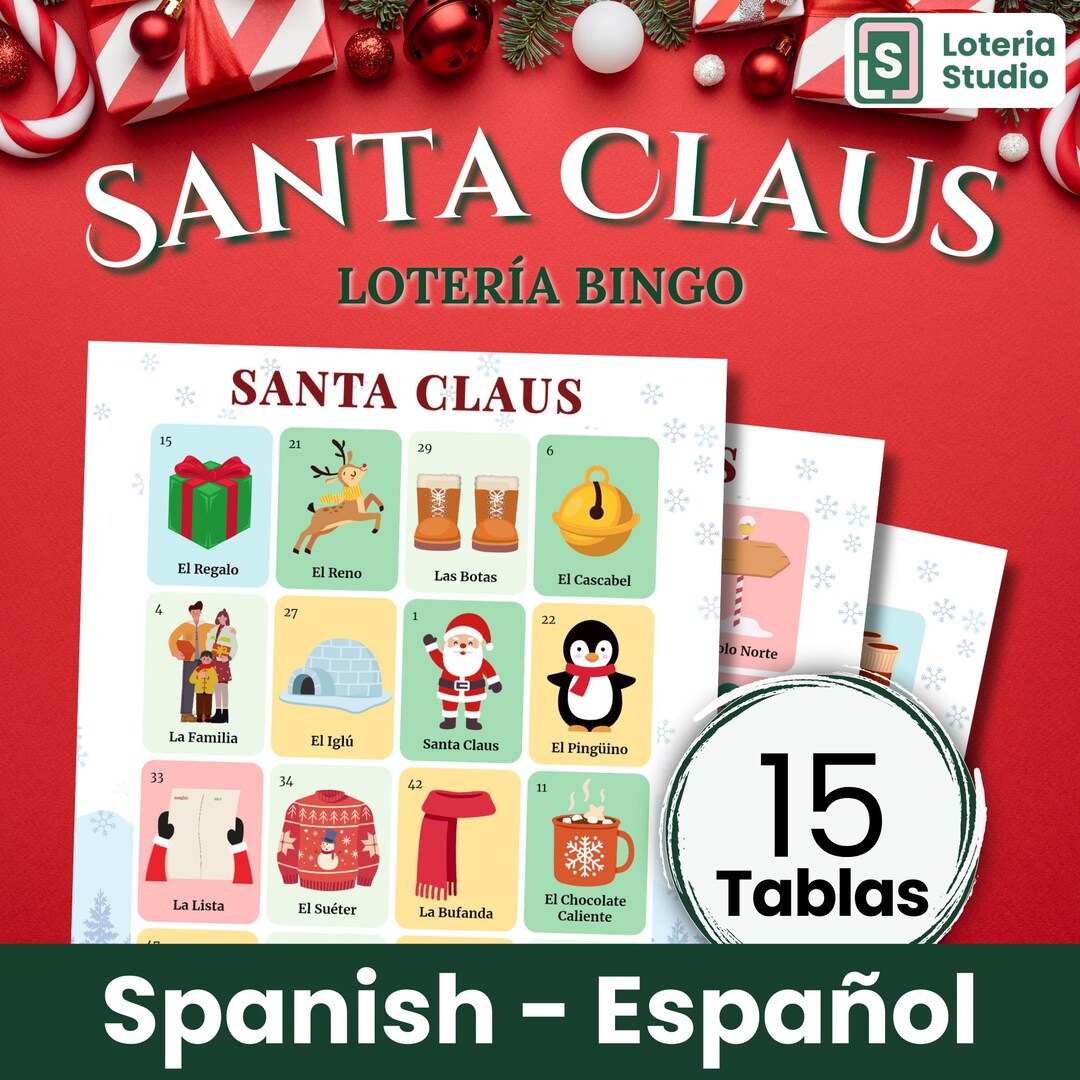 Santa Claus Loteria Español 15 Tablas Christmas Loteria Posada Navidad ...