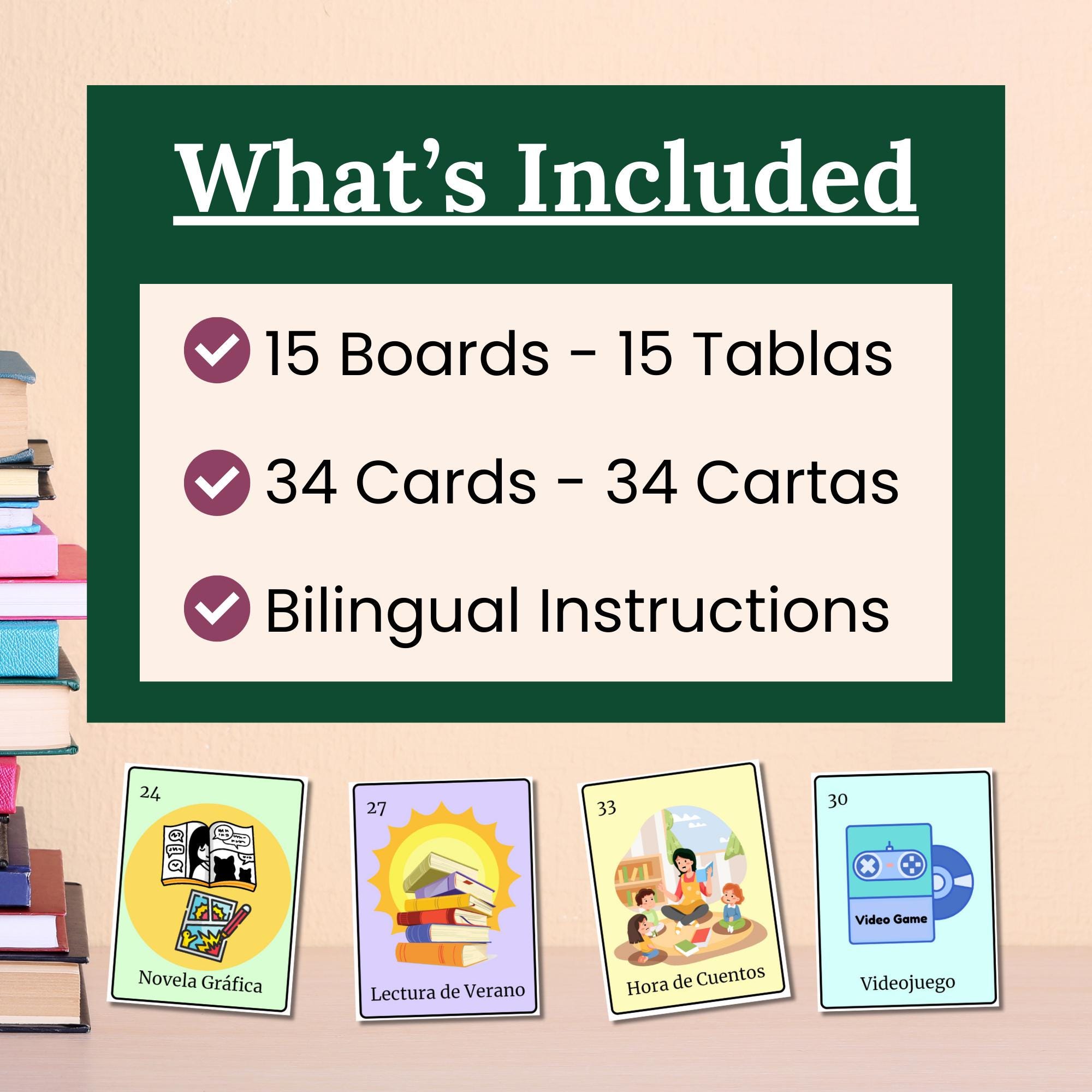 Biblioteca Español 15 Tablas - Loteria Bingo Library Activity Spanish ...
