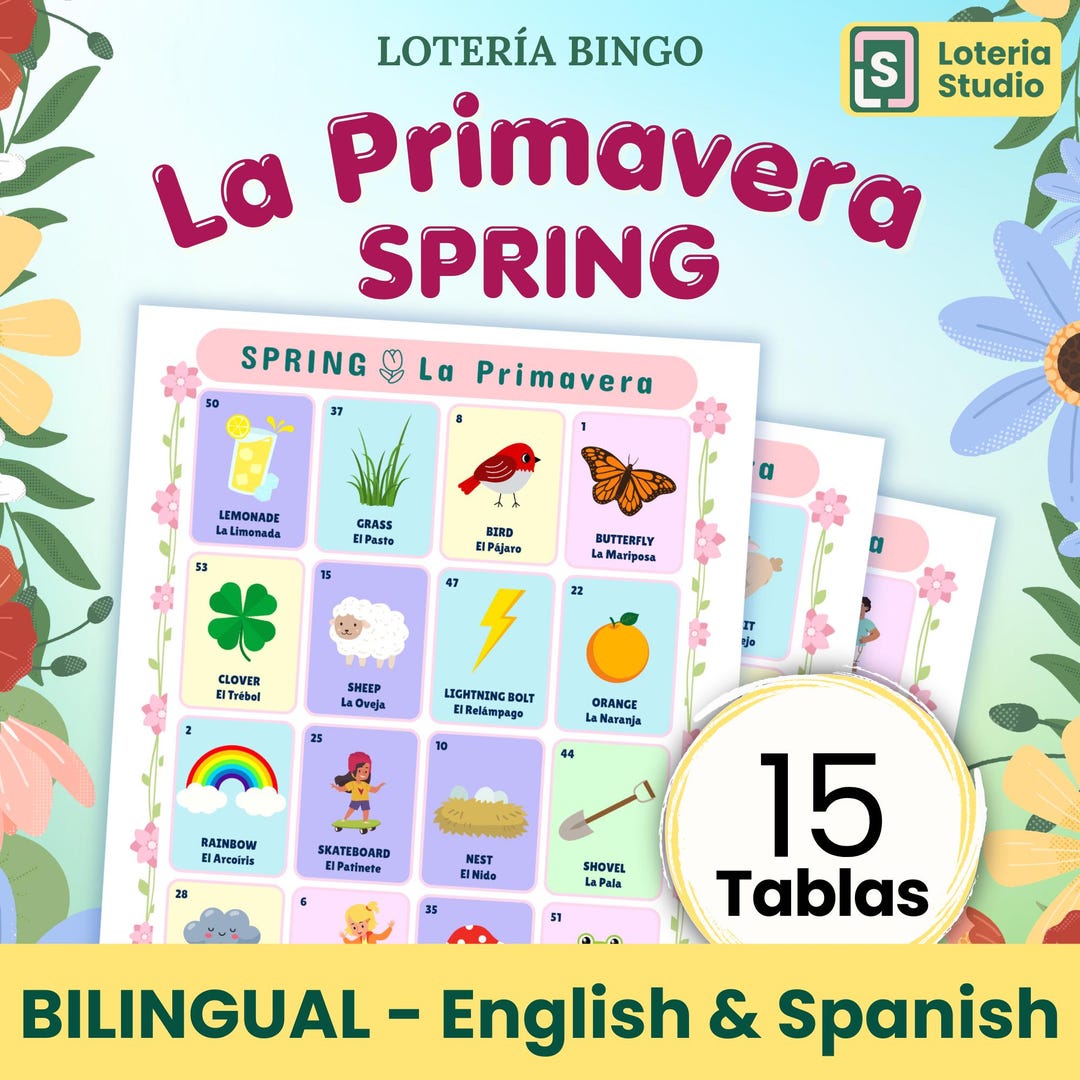 15 Spring Bingo / Lotería – Bilingual English & Spanish Primavera - Etsy