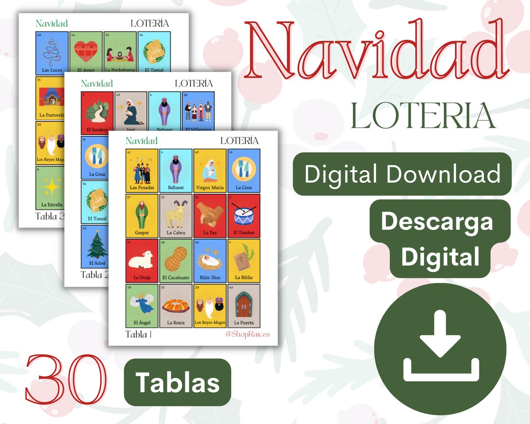 Navidad Loteria Español 30 Tablas Christmas Loteria Posada Spanish ...