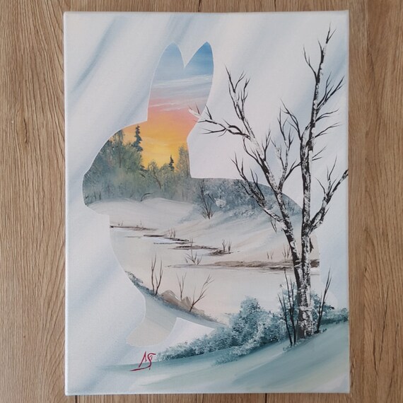 Original Landscape Painting snow Bunny Acrylic - Etsy