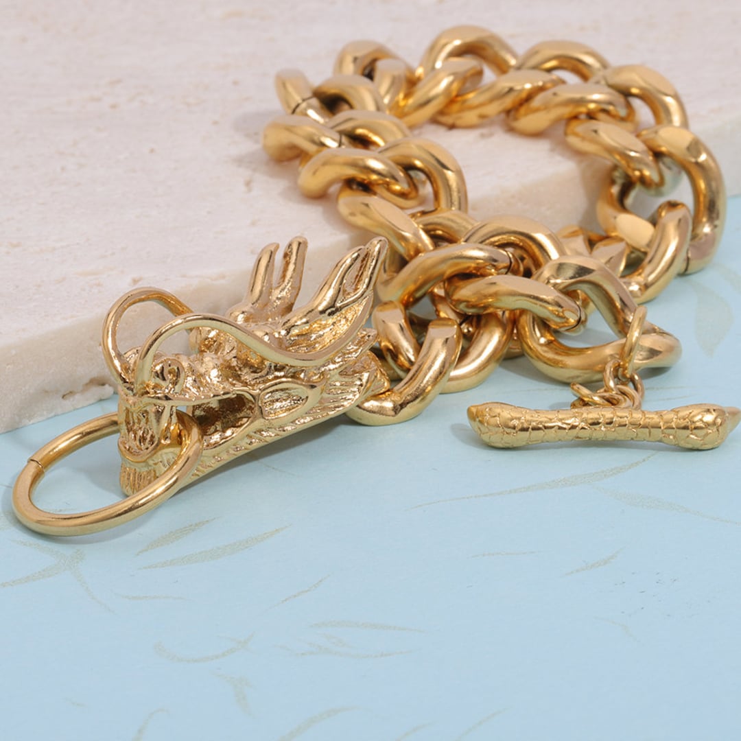 Gold Chain Dragon Bracelet, Unisex Dragon Bracelet, Stainless Steel ...