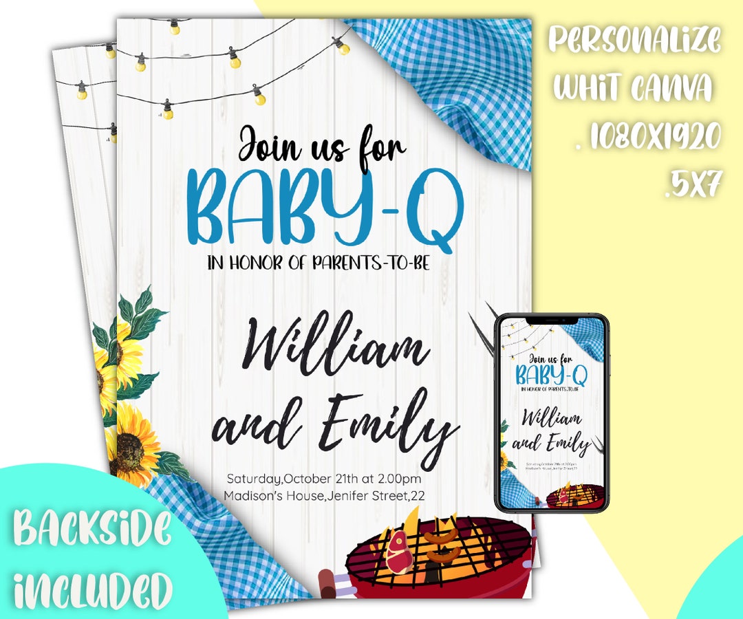 Editable Blue BBQ Baby Shower Invitation,personalized Baby-q Invitation ...