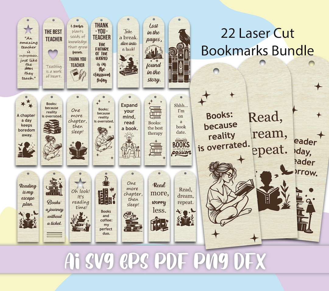 22 Laser Cut Bookmarks SVG Bundle | Digital Files for Glowforge, Xtool ...