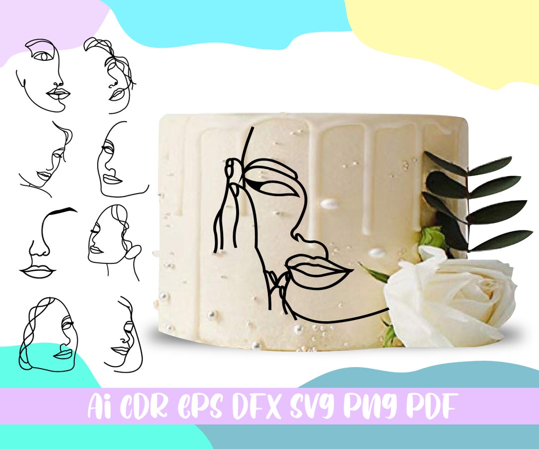 Line Art Woman Cake Topper Svg,ady Face One Line,silhouette Woman Face ...