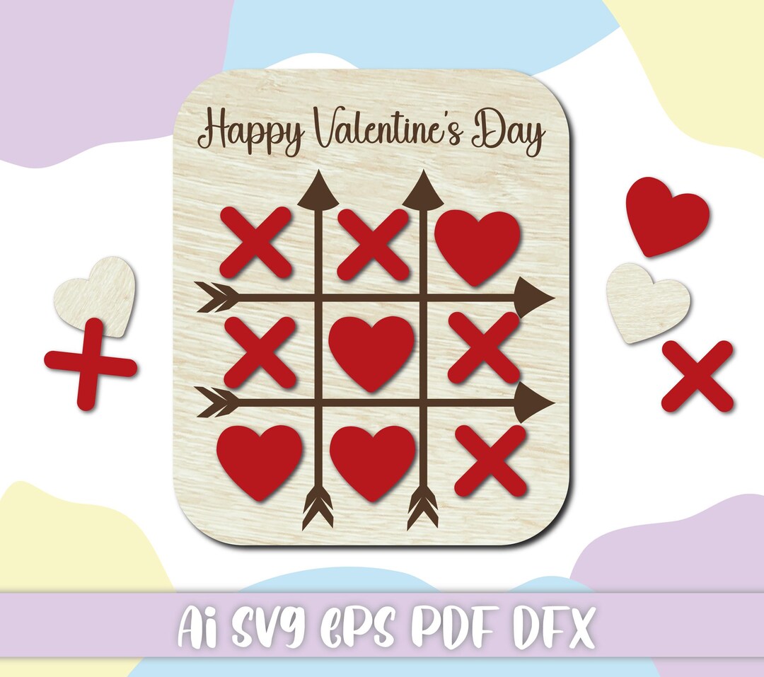 Valentine’s Day Tic Tac Toe SVG File – Heart and Arrow Game Design for ...