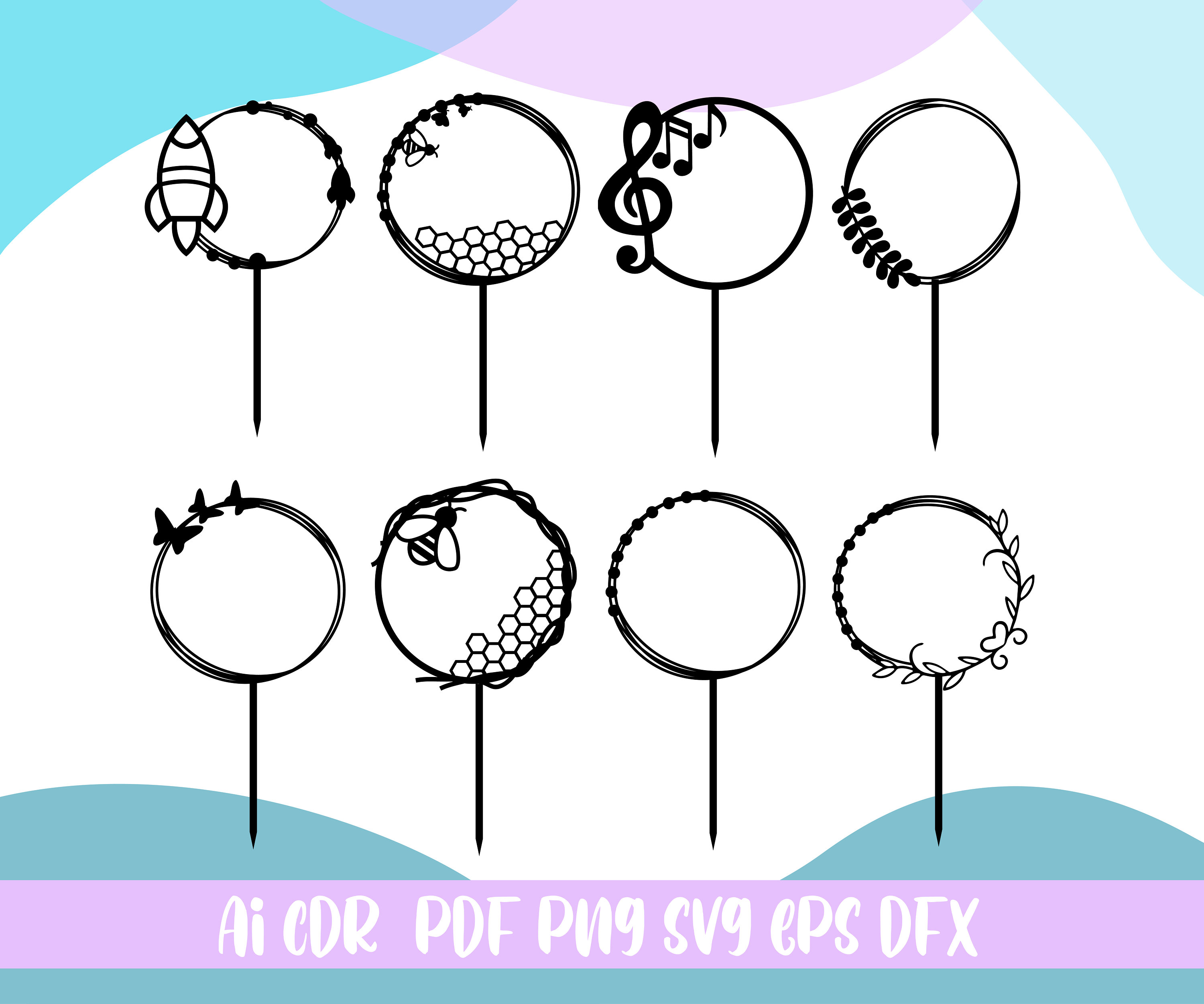 Circle Frame Svg Bundle, Cake Topper Svg, Files for Cricut, Wreath ...