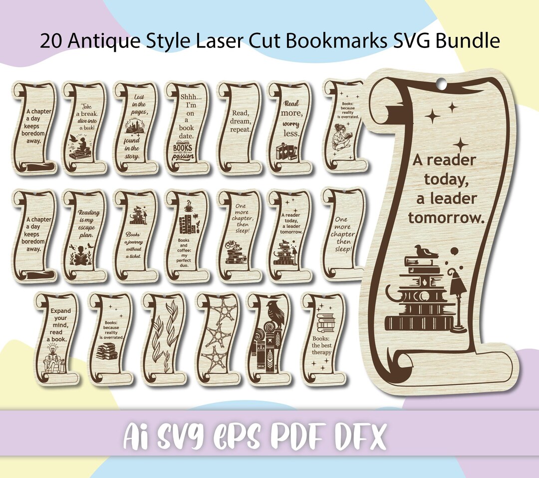 20 Antique Style Laser Cut Bookmarks SVG Bundle | Digital Files for ...