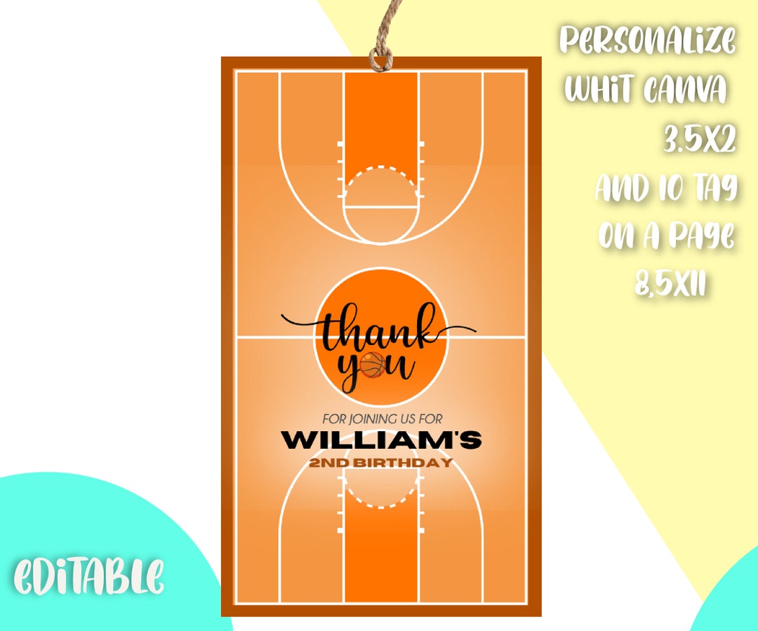 Thank You Tag for Attending Basketball Theme Birthday,thank You Tag to ...