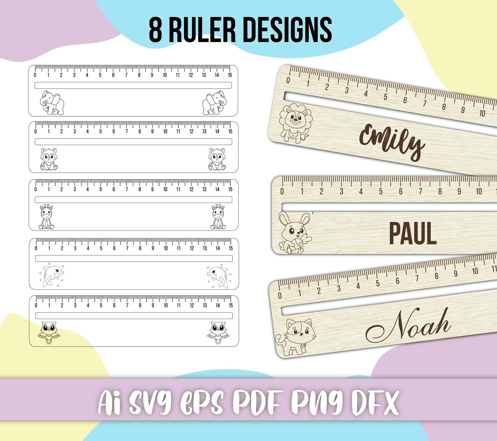 Baby Animals Rulerback-to-school Kids' Rulers - Laser Cut Digital File ...