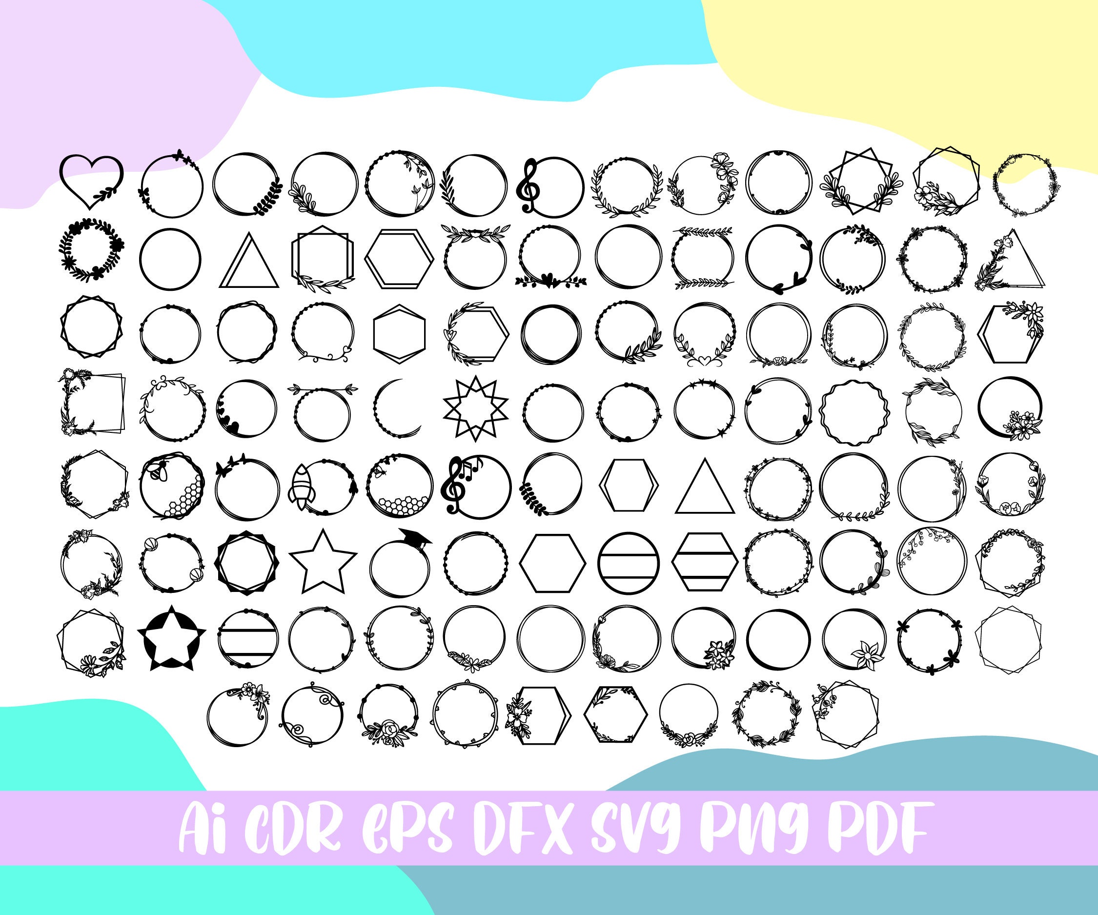 Circle Frame Svg Bundle, Cake Topper Svg, Files for Cricut, Wreath ...