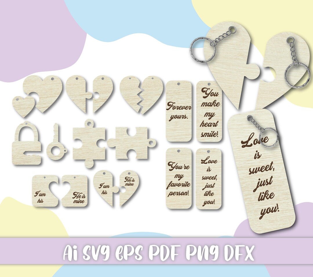 Valentine Keychain SVG File Bundle | Heart Puzzle Pieces, Lock and Key ...