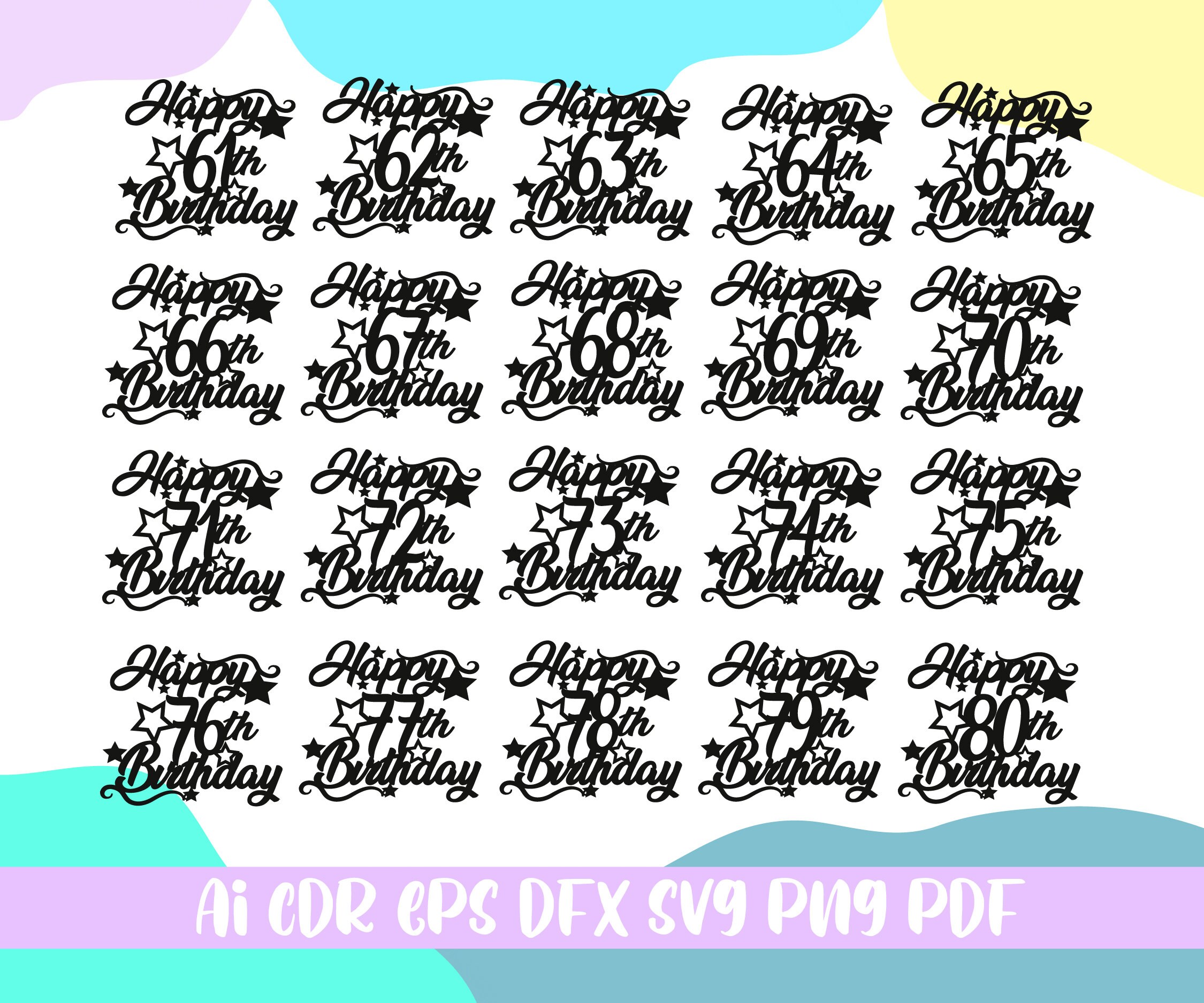 100 Happy Birthday Cake Topper Bundle SVG Files,happy Birthday With ...
