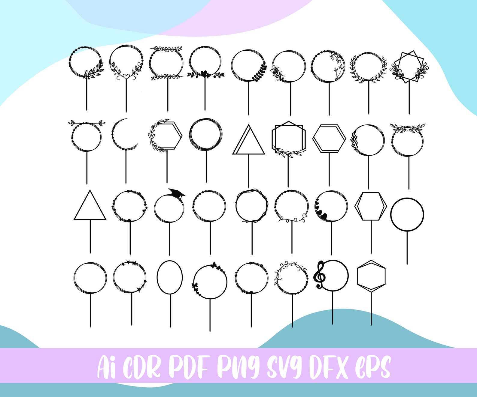 Circle Frame Svg Bundle Cake Topper Svg Files for Cricut - Etsy UK
