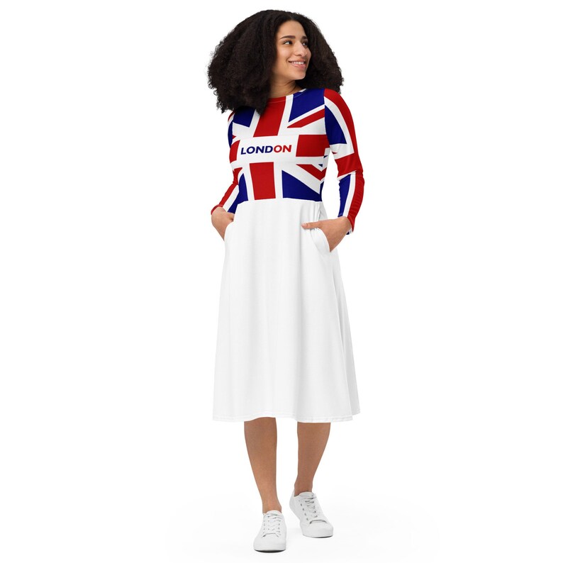 Popular Midi Length Dress, Union Jack Dress, Long Sleeve London Dress ...