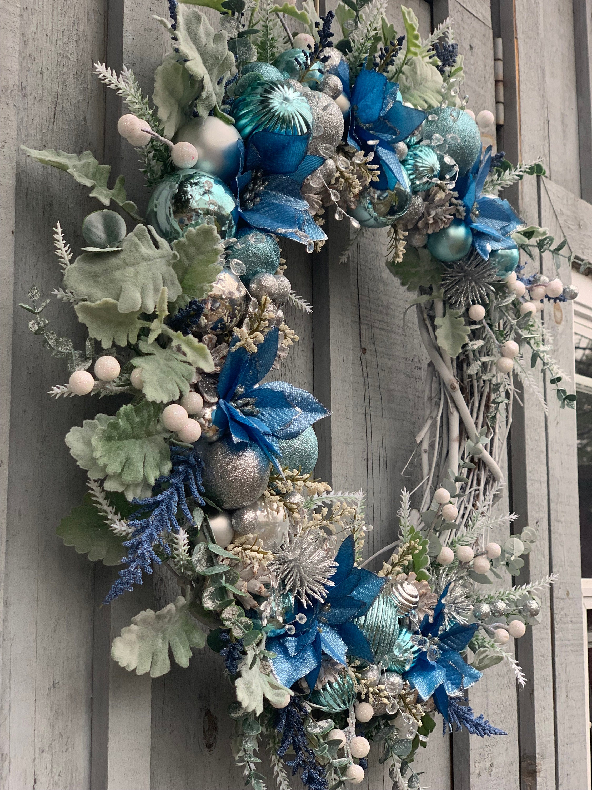 Christmas Blue Bling Wreath Vintage Christmas Ornament Wreath - Etsy