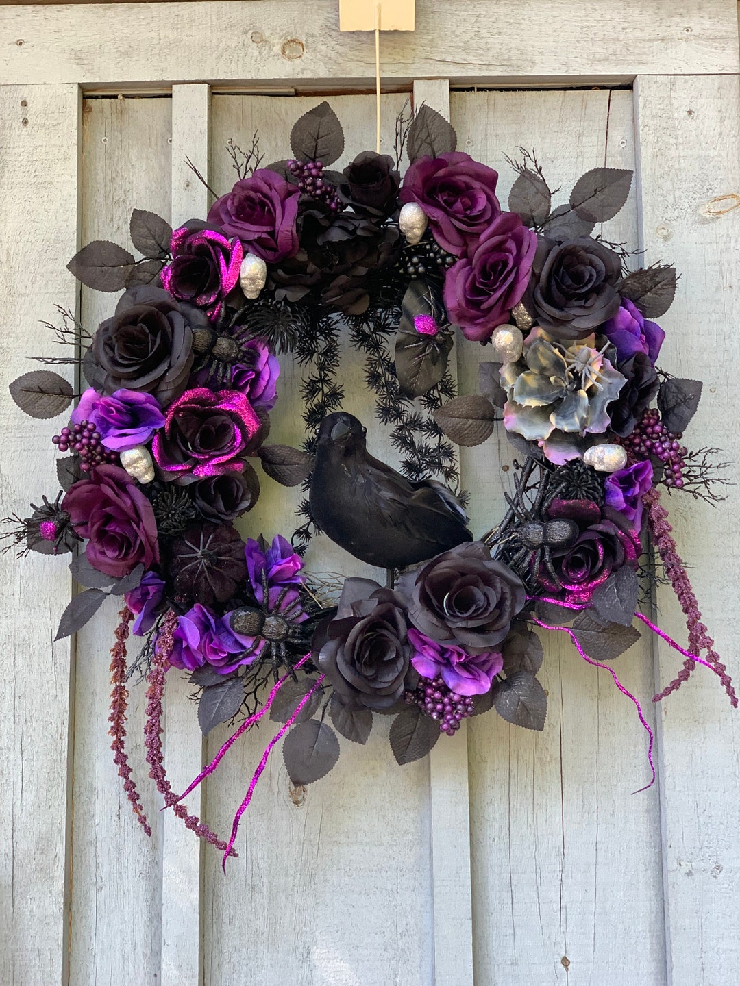 Gothic Raven & Spiders Halloween Wreath Halloween Wreath Front - Etsy