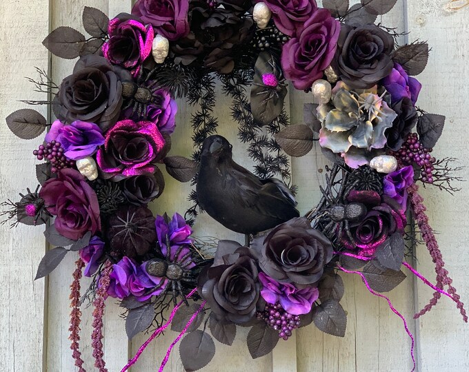 Gothic Raven & Spiders Halloween Wreath Halloween Wreath Front Door ...