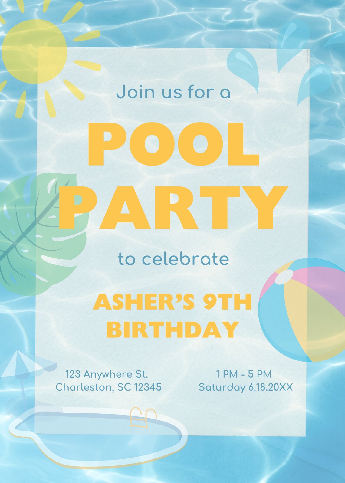 Editable Pool Party Invitation, Text Invitation, Summer Birthday Party ...