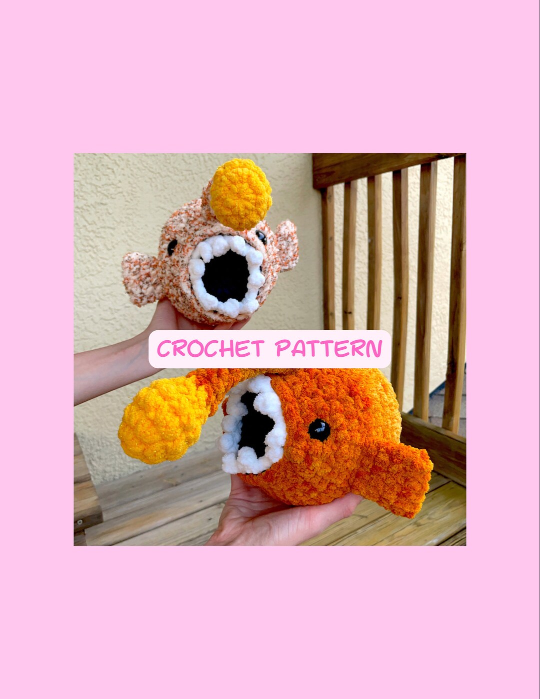 Angler Fish Crochet Pattern, Low Sew Amigurumi Instructions, Crochet ...