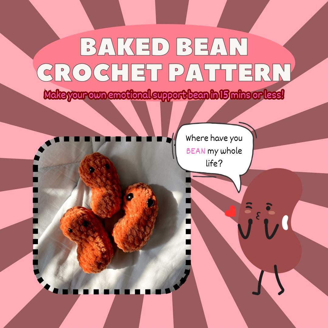 Baked Bean Crochet Pattern, Cute Crochet Pattern, Beginner Friendly ...