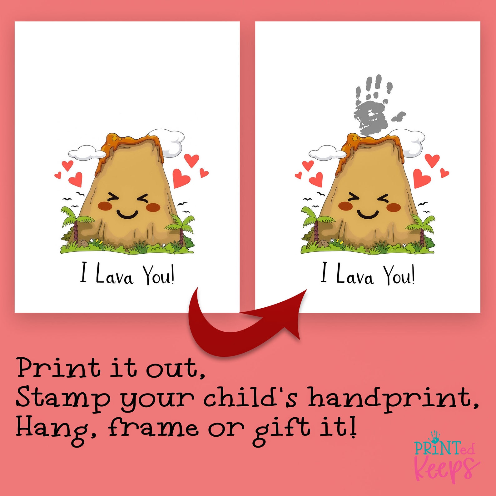 I Lava You Volcano Handprint Art / Volcano Keepsake Handprint Card ...