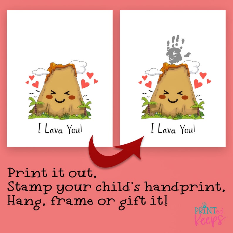 I Lava You Volcano Handprint Art / Volcano Keepsake Handprint Card ...