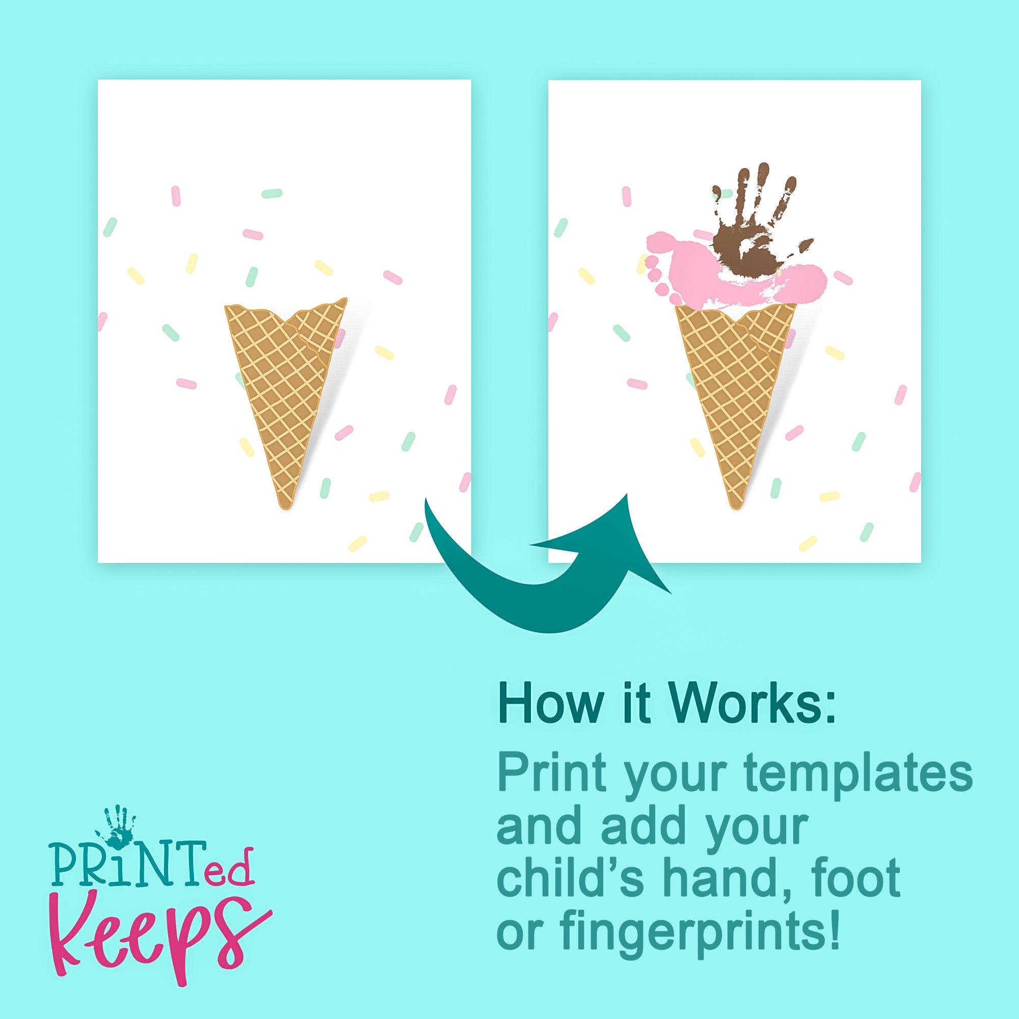 Ice Cream Cone Handprint Craft / Ice Cream Handprint Art Printable ...