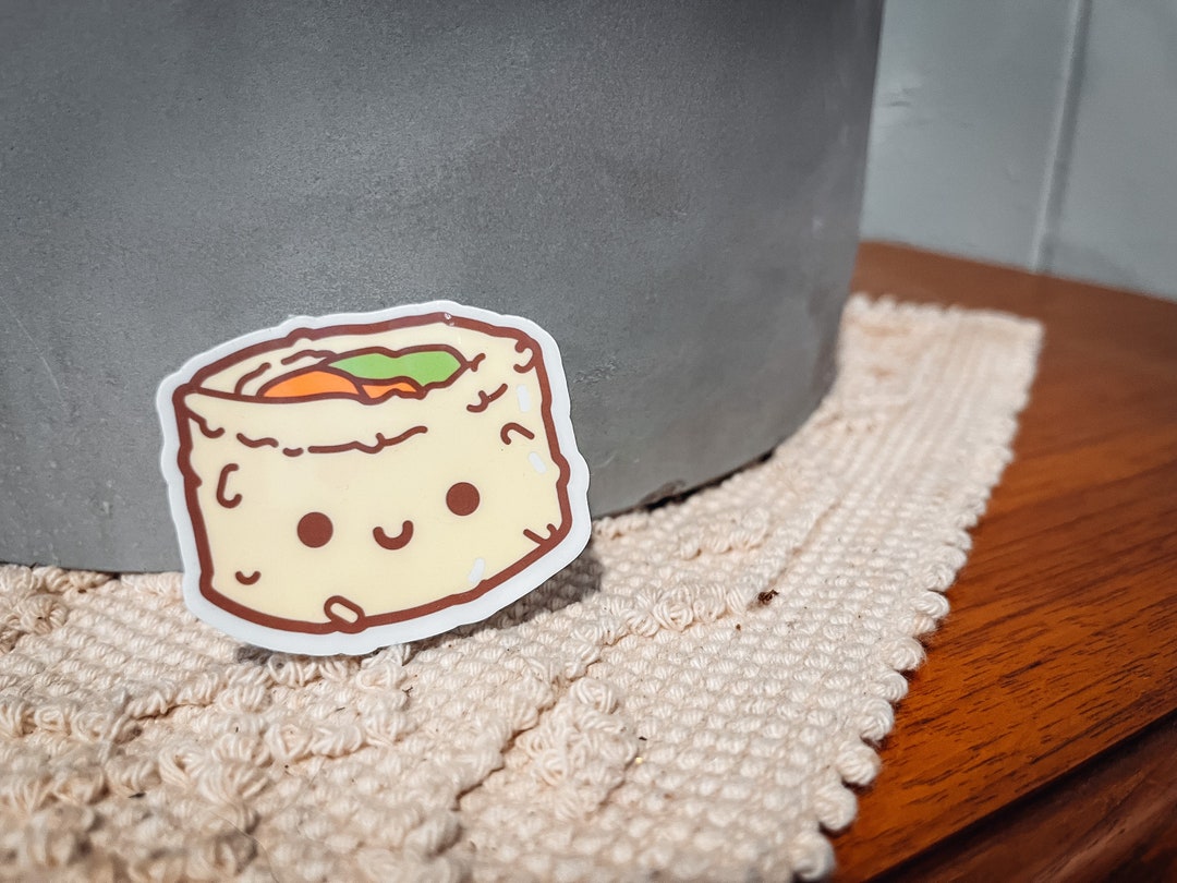 Sushi Smile Kawaii Happy Food Sticker Vinyl Waterproof Glossy Water ...