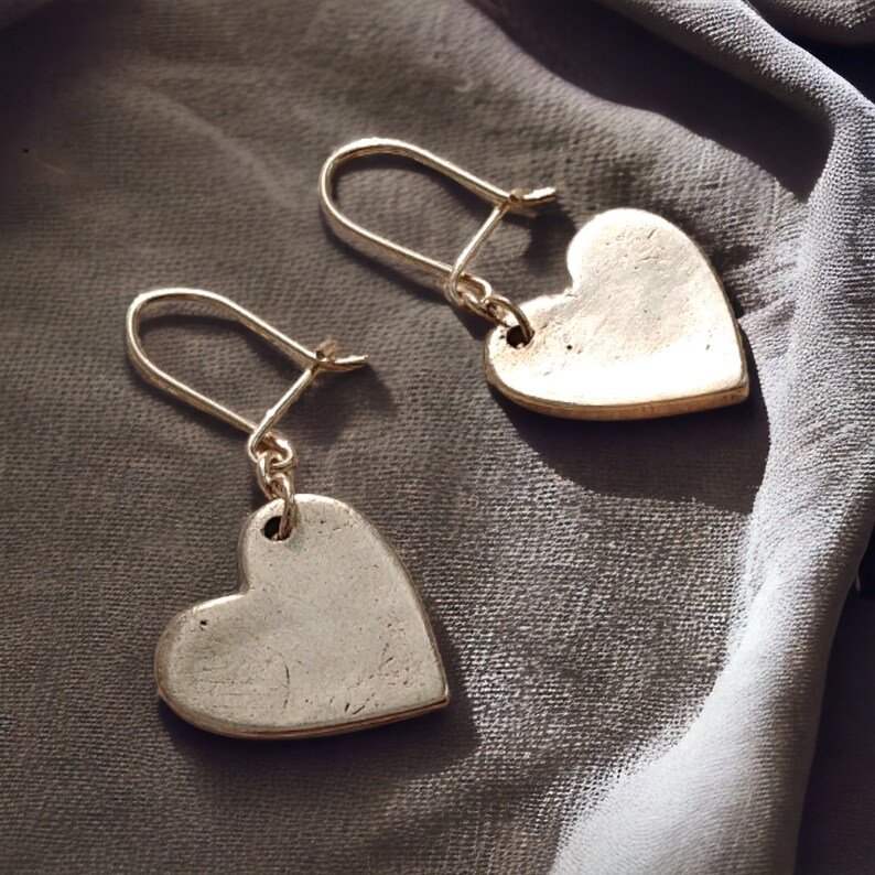 Silver Clay Heart Shaped Earrings With Leaf Print - Etsy UK