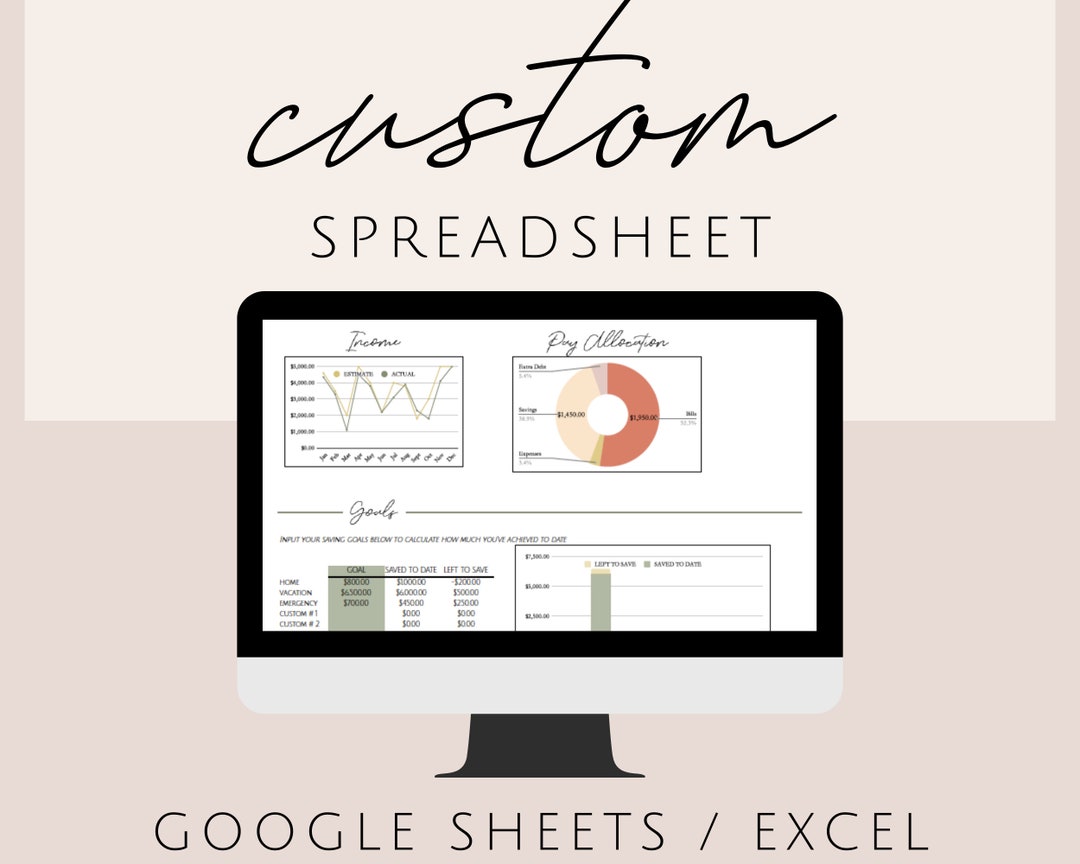 Custom Spreadsheet (google Sheets or Excel) DEPOSIT - Personal or ...