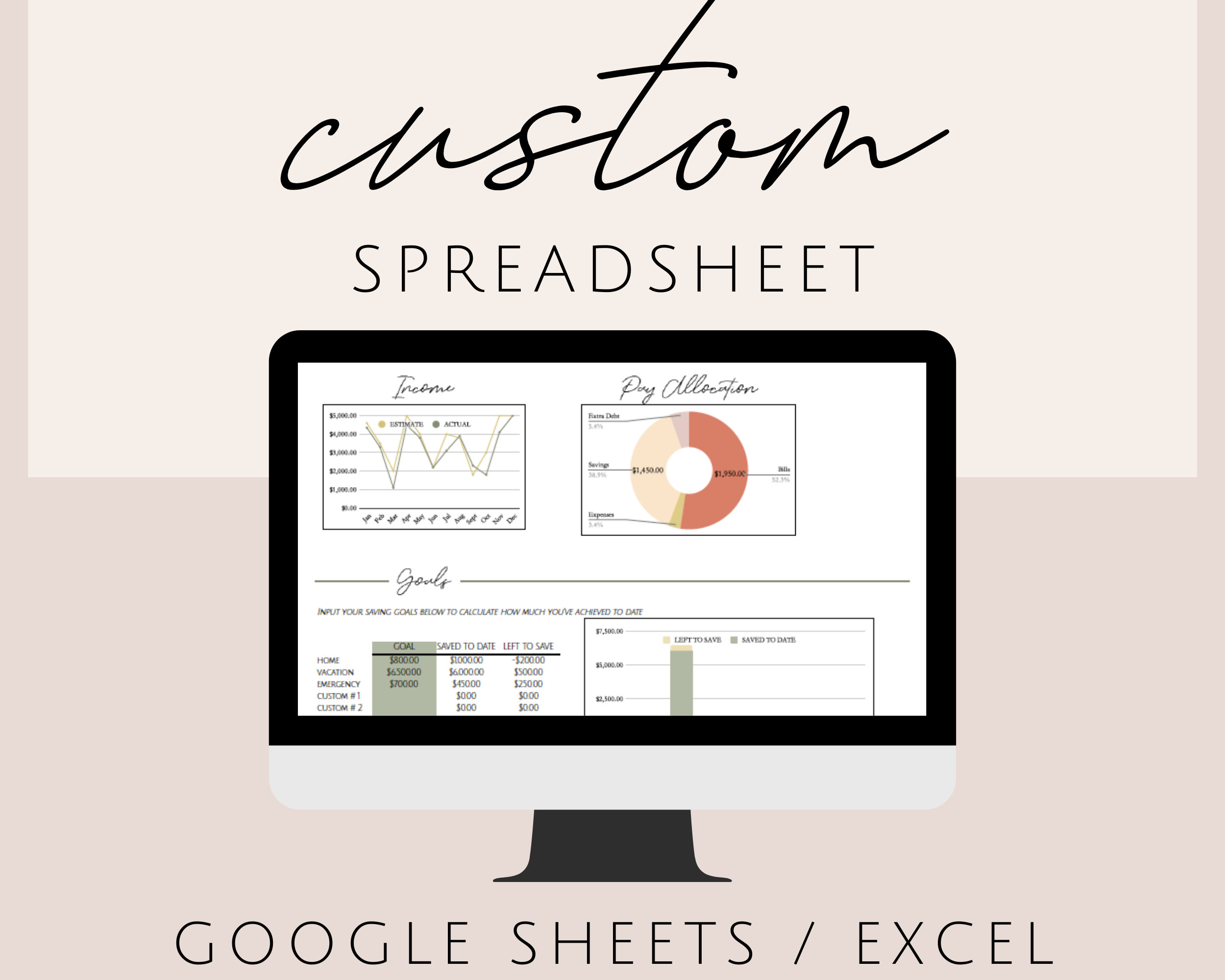 Custom Spreadsheet (google Sheets or Excel) DEPOSIT - Personal or ...