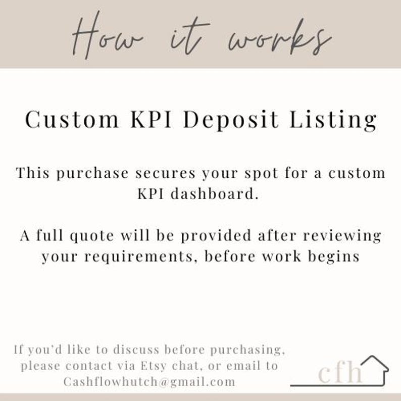 Custom KPI Dashboard DEPOSIT | Google Sheets or Excel | Business ...