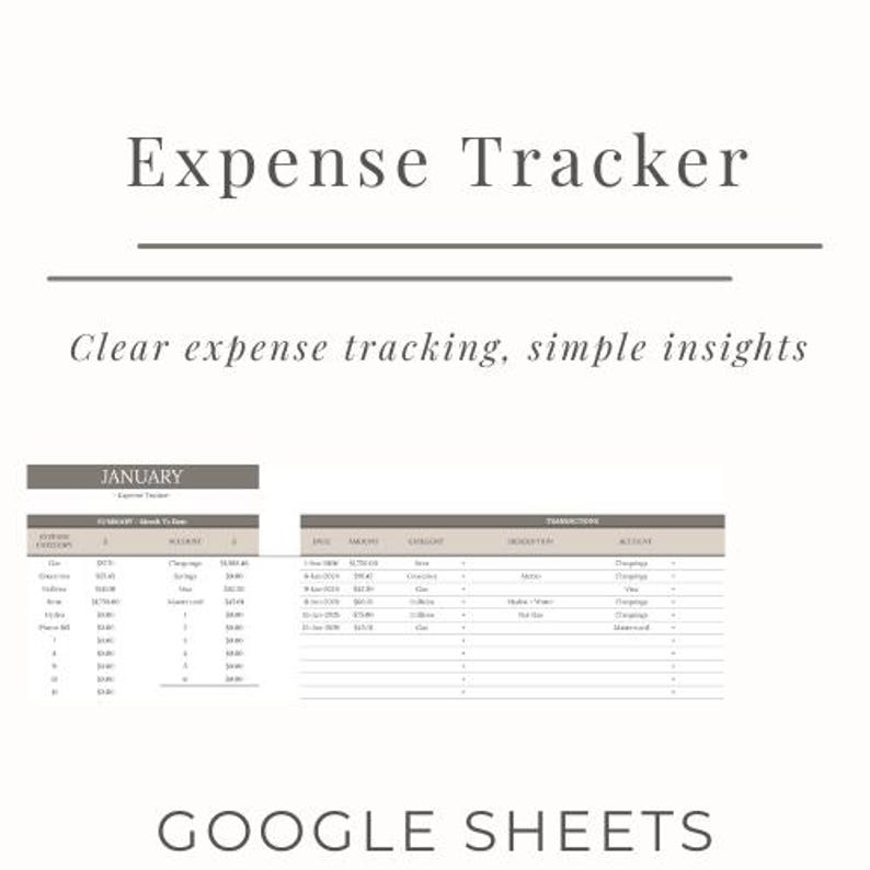 Simple Expense Tracker Google Sheets | Minimal Expense Spreadsheet - Etsy