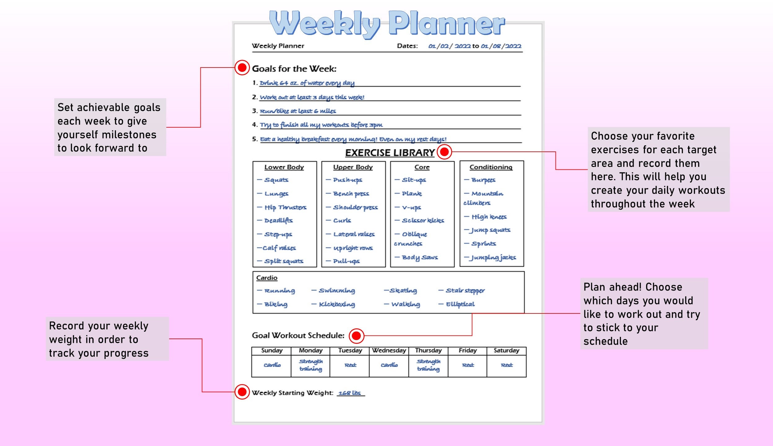 Workout Planner Printable for Beginners - Etsy