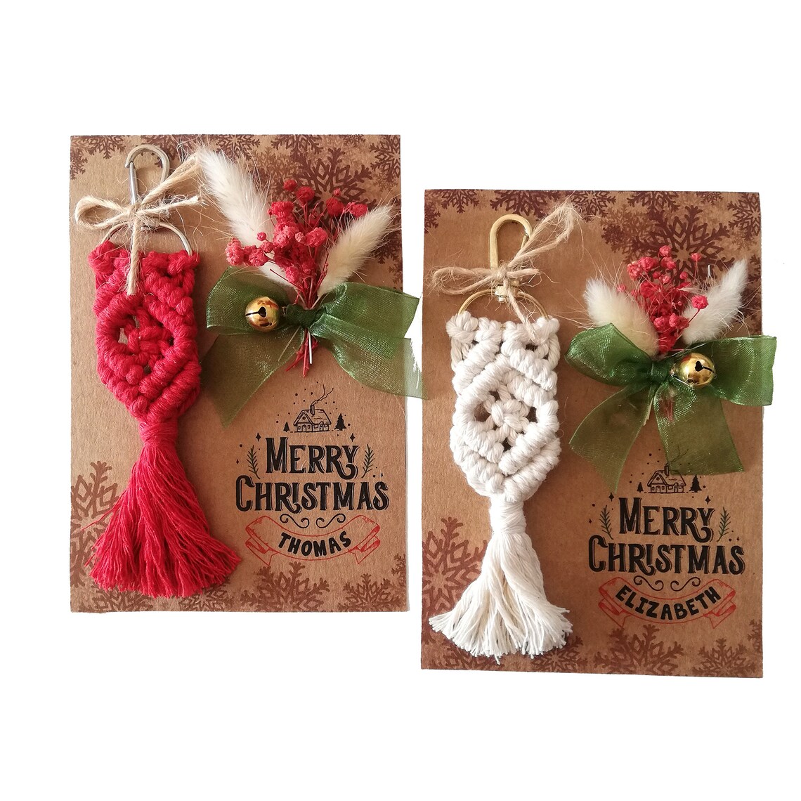Christmas Macrame Keychain, Merry Christmas Favors, Christmas Cards ...