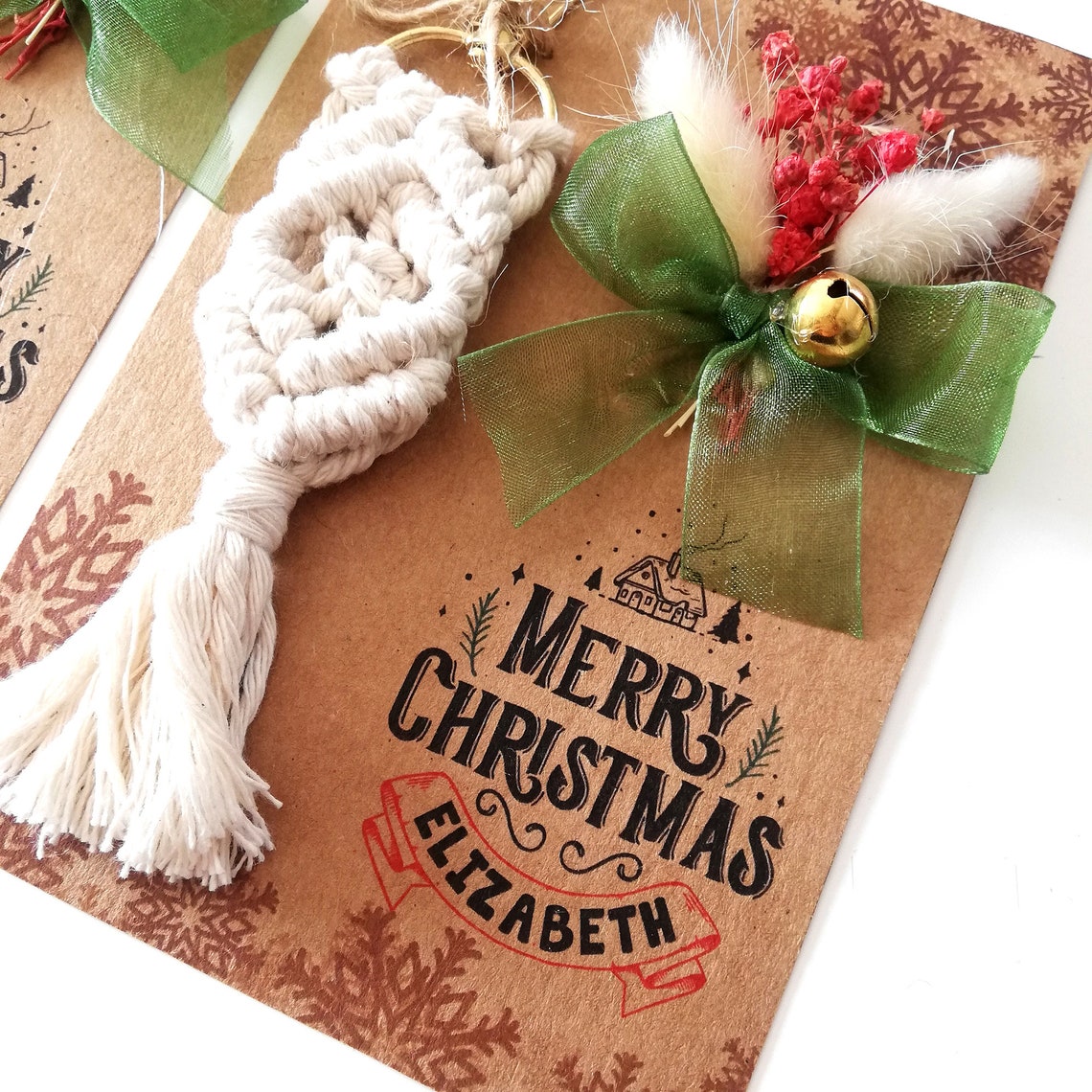 Christmas Macrame Keychain, Merry Christmas Favors, Christmas Cards ...