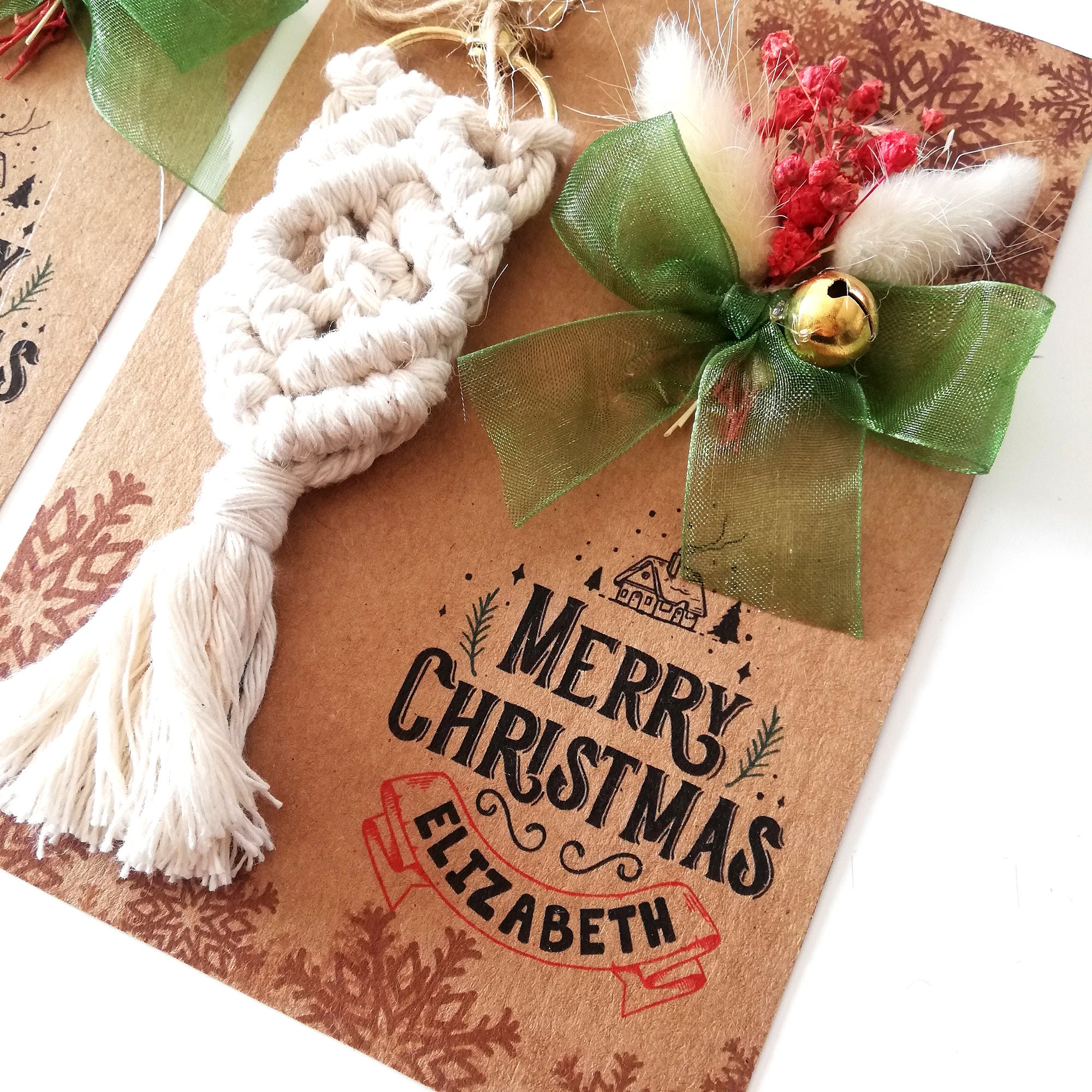 Christmas Macrame Keychain, Merry Christmas Favors, Christmas Cards ...