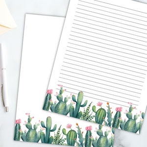 Cactus Watercolor Printable Writing Paper, Cacti Lined Journaling Paper ...