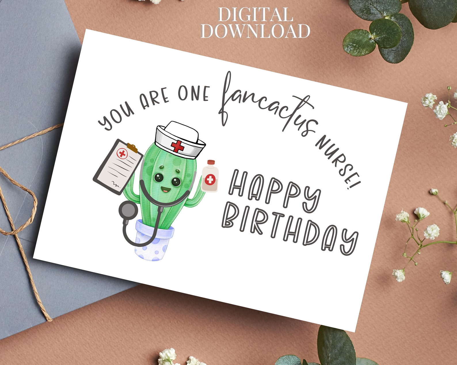 Cute Happy Birthday Nurse Printable Card Funny Cactus Card - Etsy