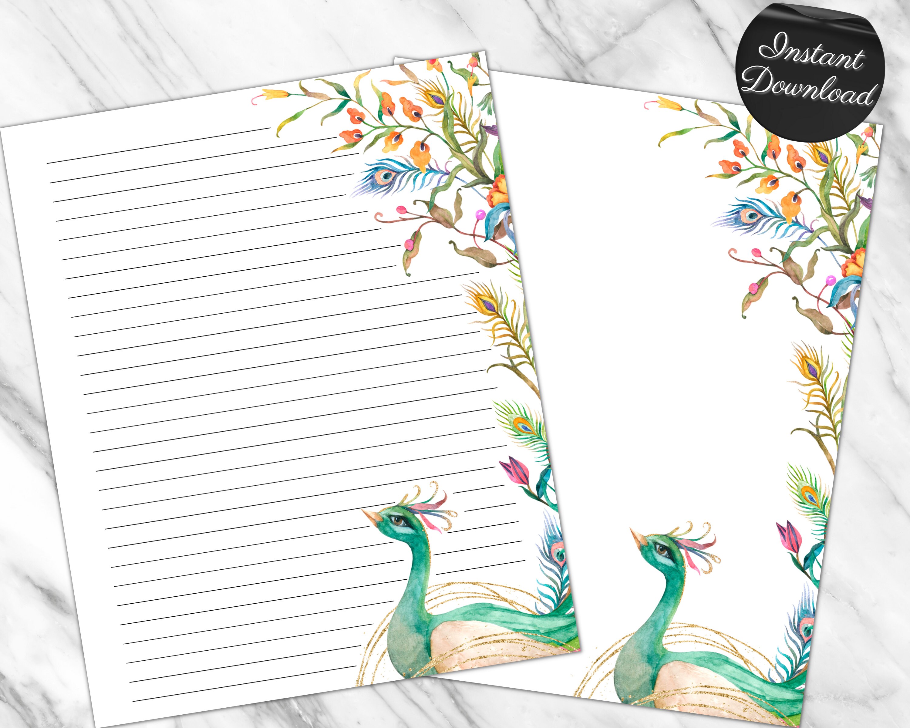 Colorful Peacock Printable Writing Paper Peacock Stationary - Etsy