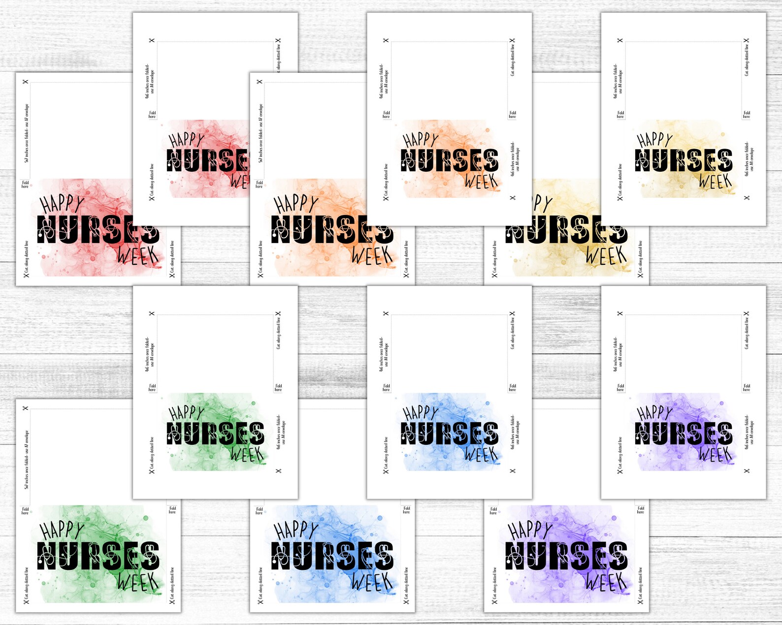 Set of Six Printable Happy Nurses Week Cards, Colorful Rainbow Bundle ...