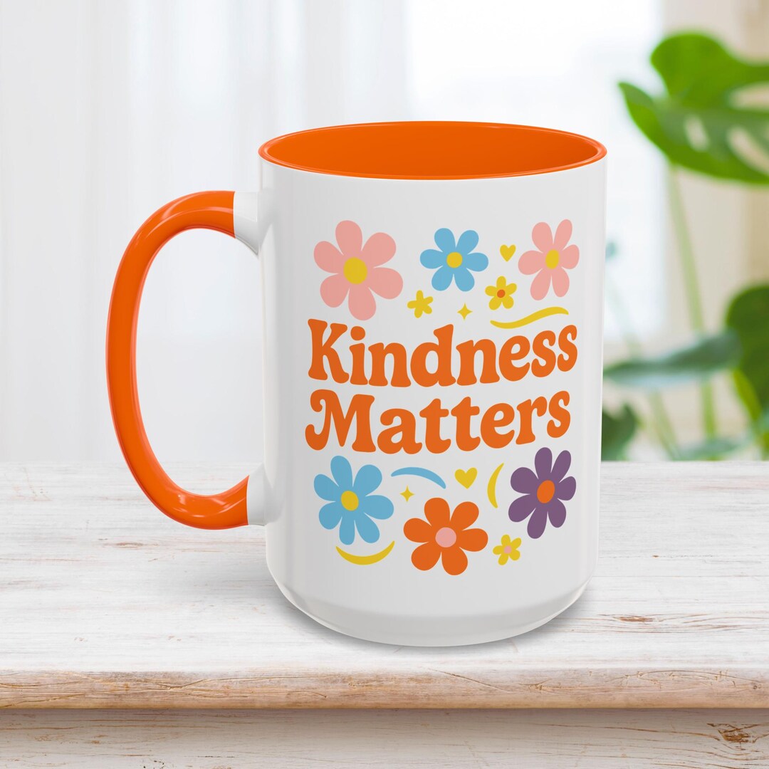Cute Kindness Matters Mug, Spring Flowers Be Kind Mug, Retro Floral ...