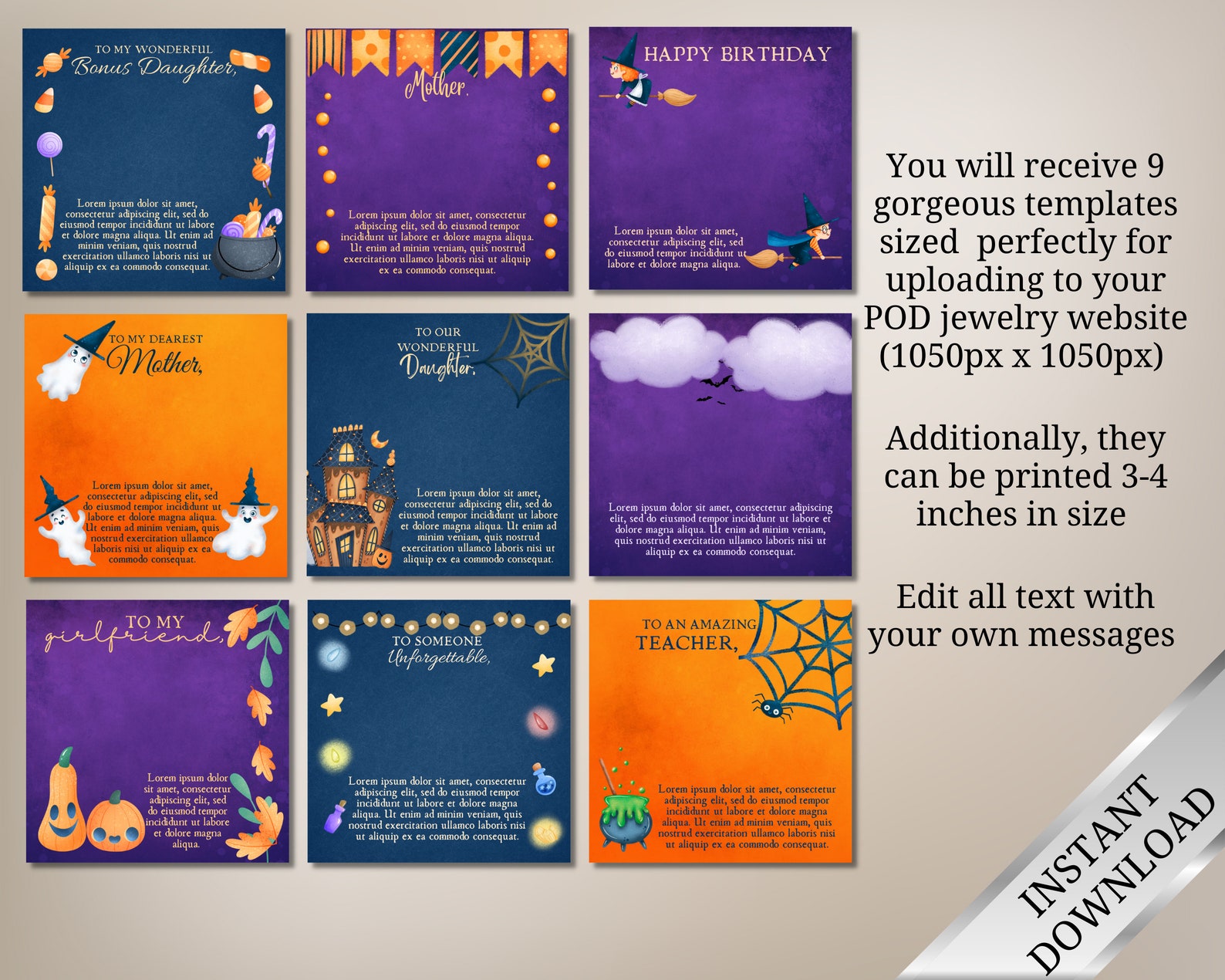 Set of Halloween Editable Message Card Templates Shineon - Etsy